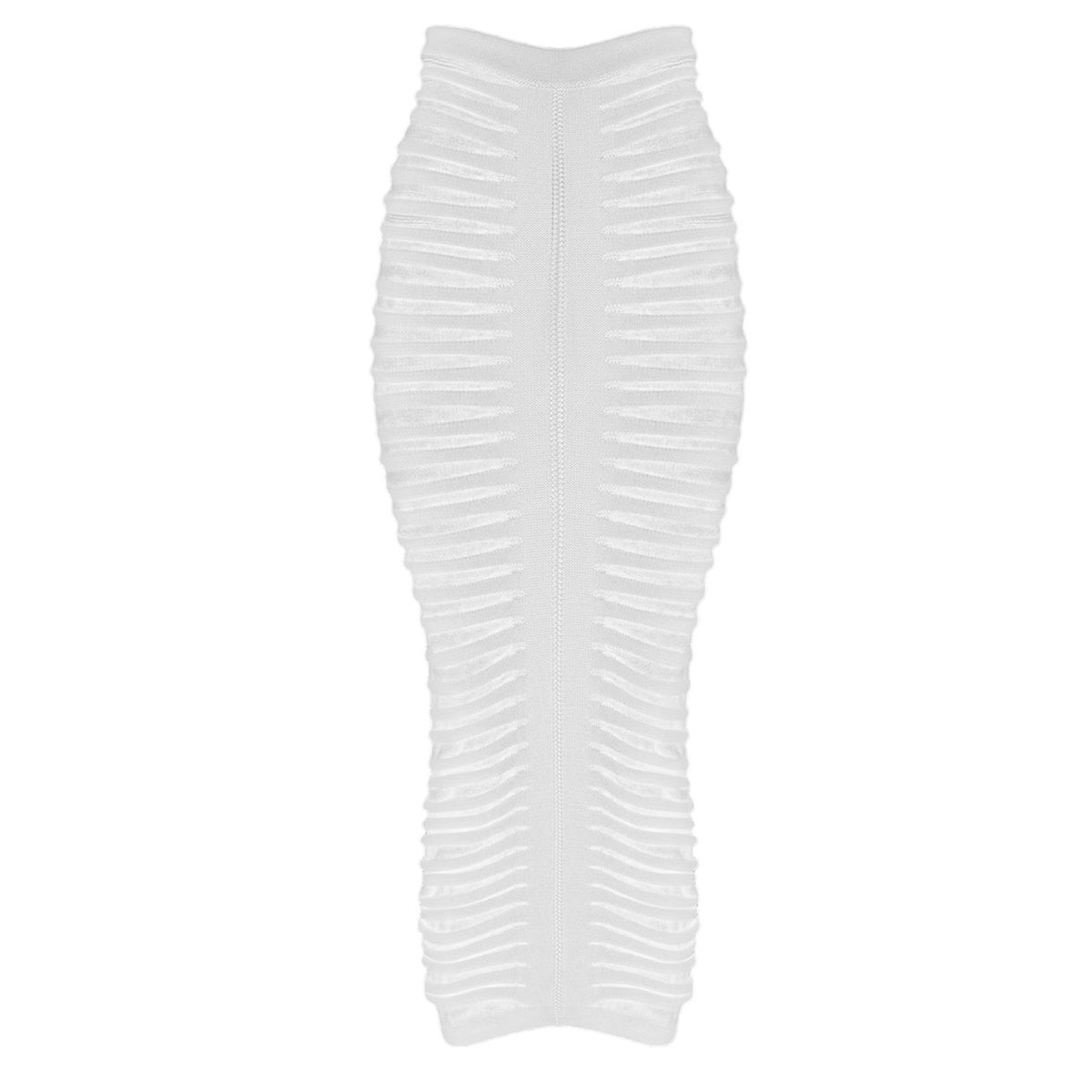 Alaïa White Ribbed-Pattern Ruched Velvet Midi Skirt | WHAT’S ON THE STAR?