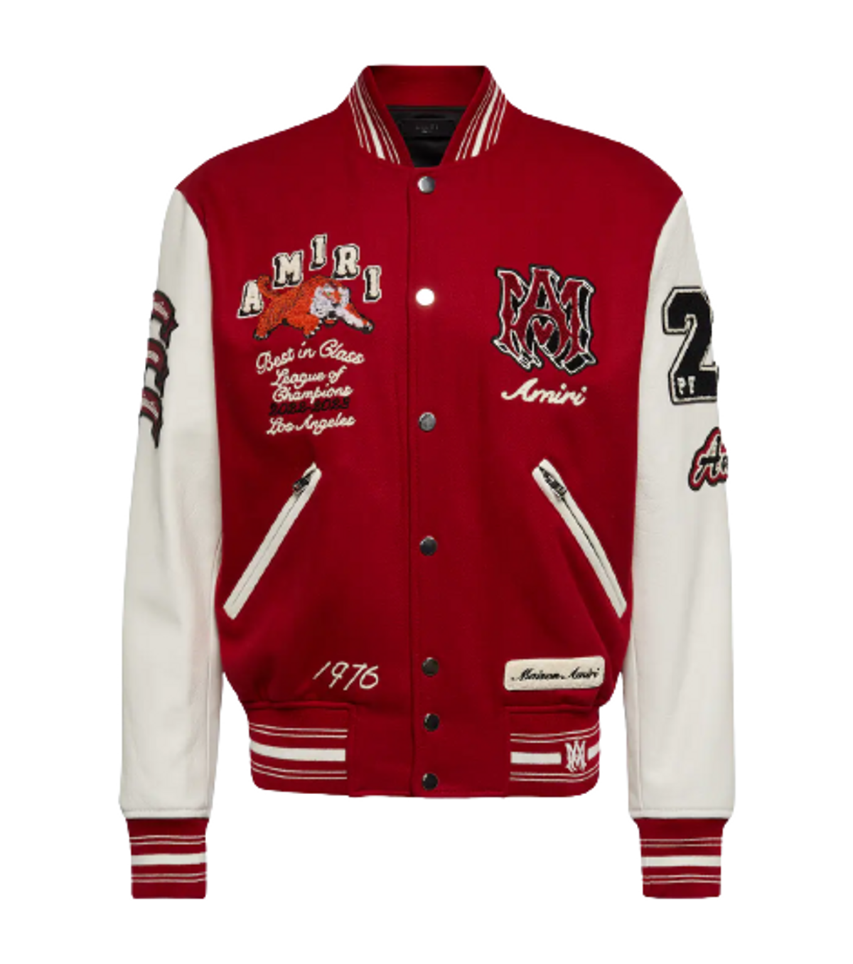 Amiri Red Logo-Patch Varsity Jacket | WHAT’S ON THE STAR?