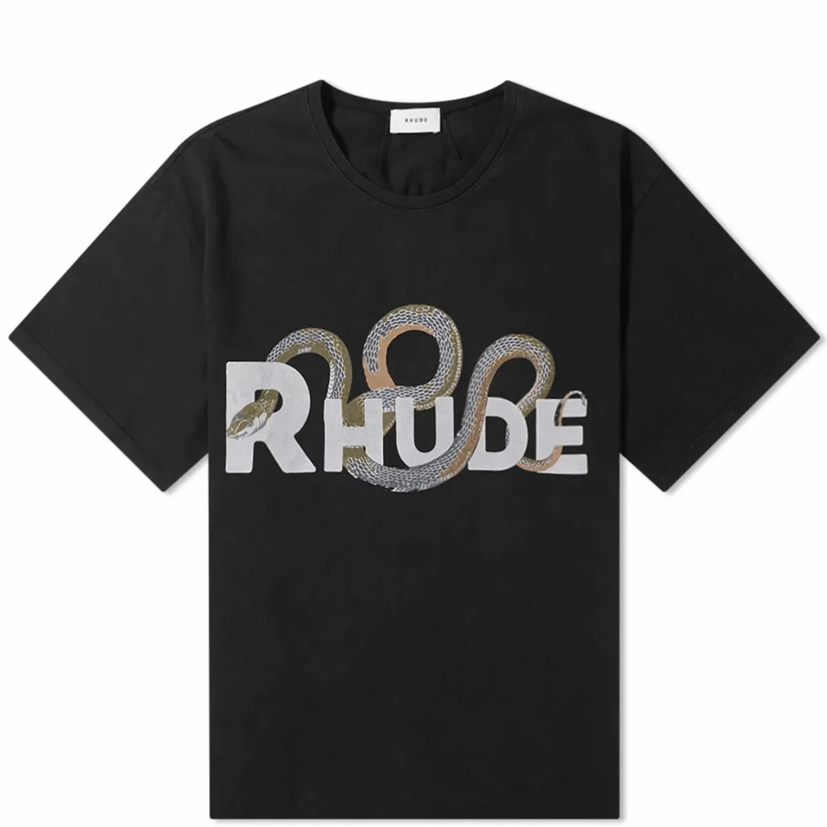 Rhude Logo & Snake Print Cotton T-shirt In Black | WHAT’S ON THE STAR?