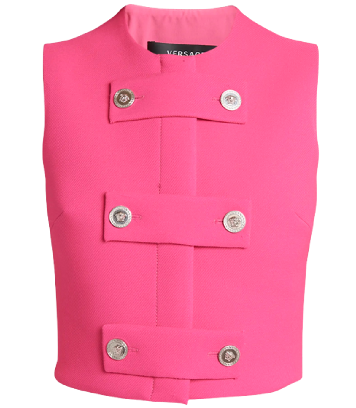 Versace Hot Pink Sleeveless Buttoned Crop Top | WHAT’S ON THE STAR?
