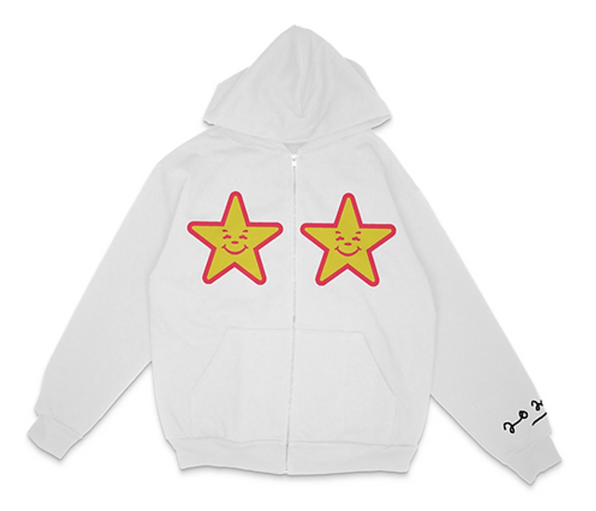 Asspizza White Puff Print Yellow Star Zip Up Hoodie | WHAT’S ON THE STAR?