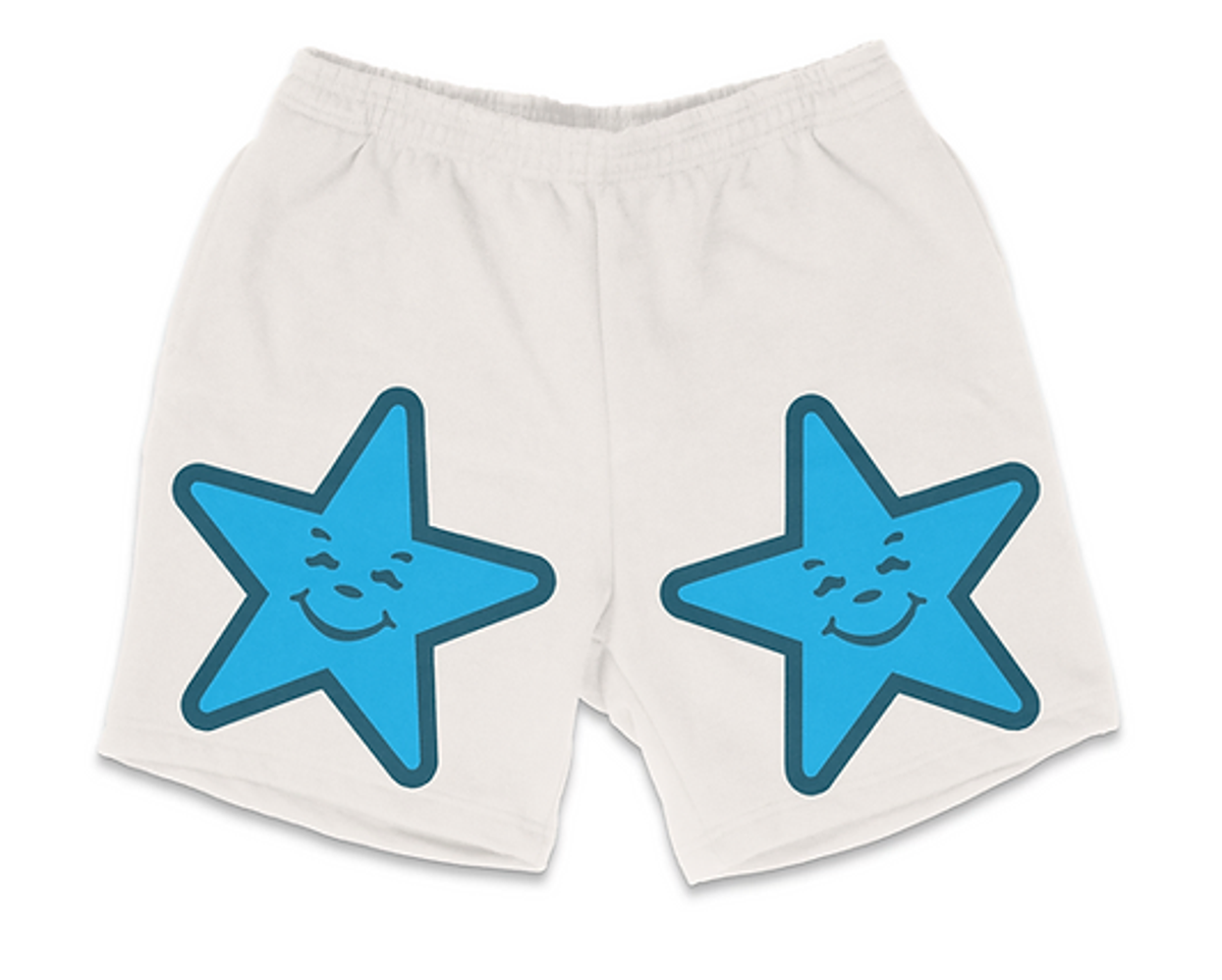 Asspizza White Puff Print Blue Star Shorts | WHAT’S ON THE STAR?