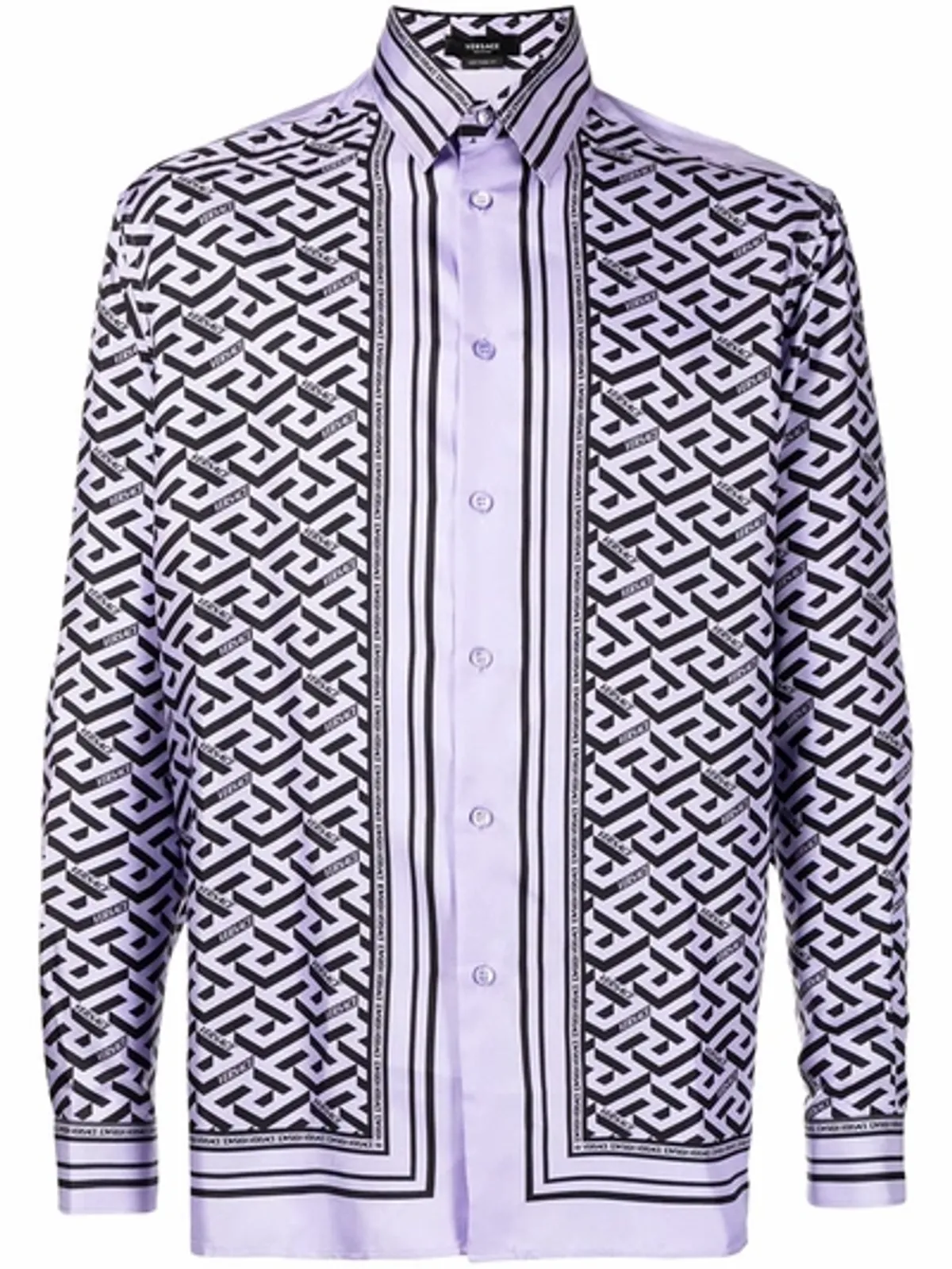 Versace Purple & Black Silk Signature Long Sleeve Shirt | WHAT’S ON THE ...