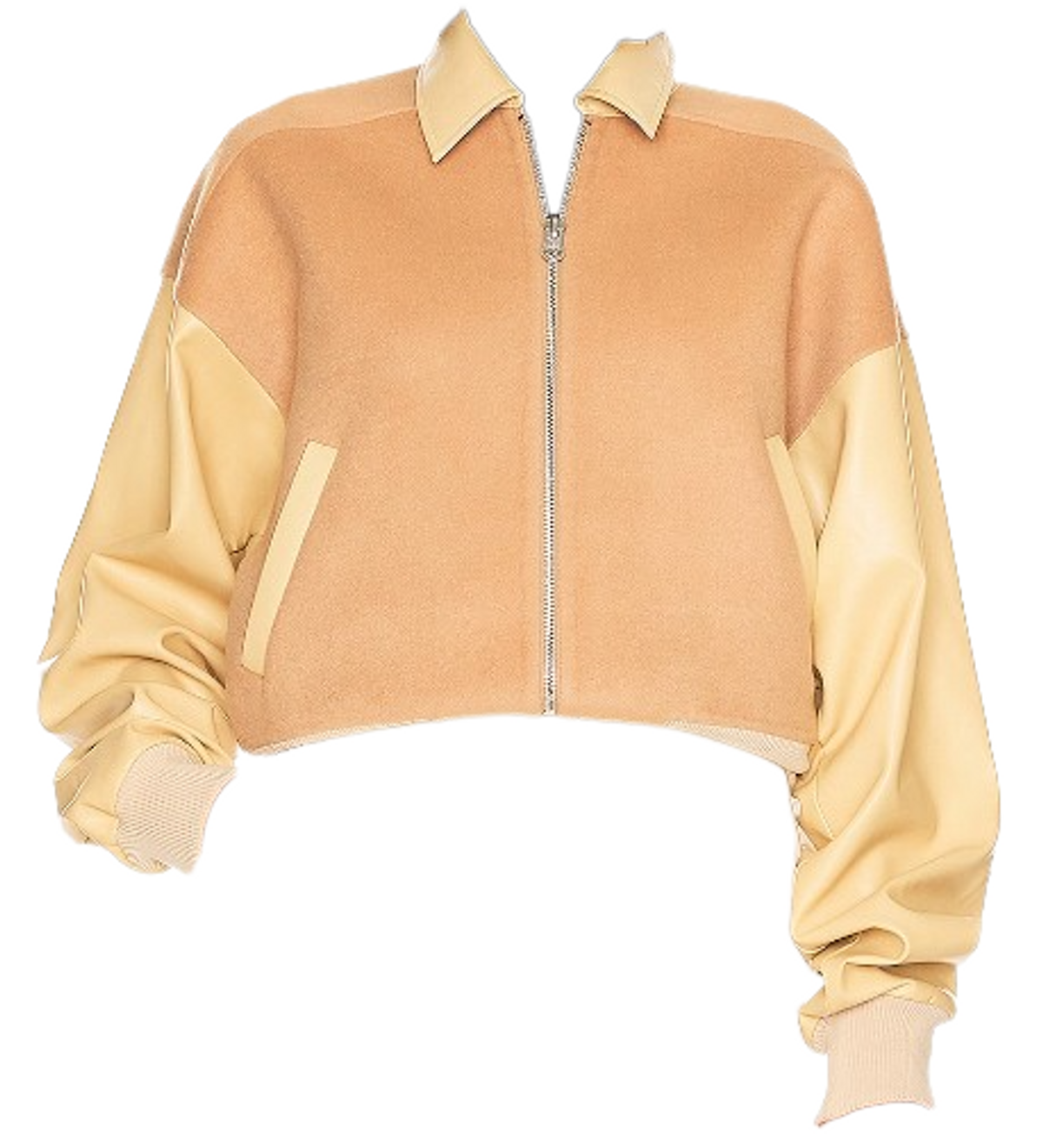 Helsa Studio Tan Faux Leather And Wool Blend Bomber | WHAT’S ON THE STAR?