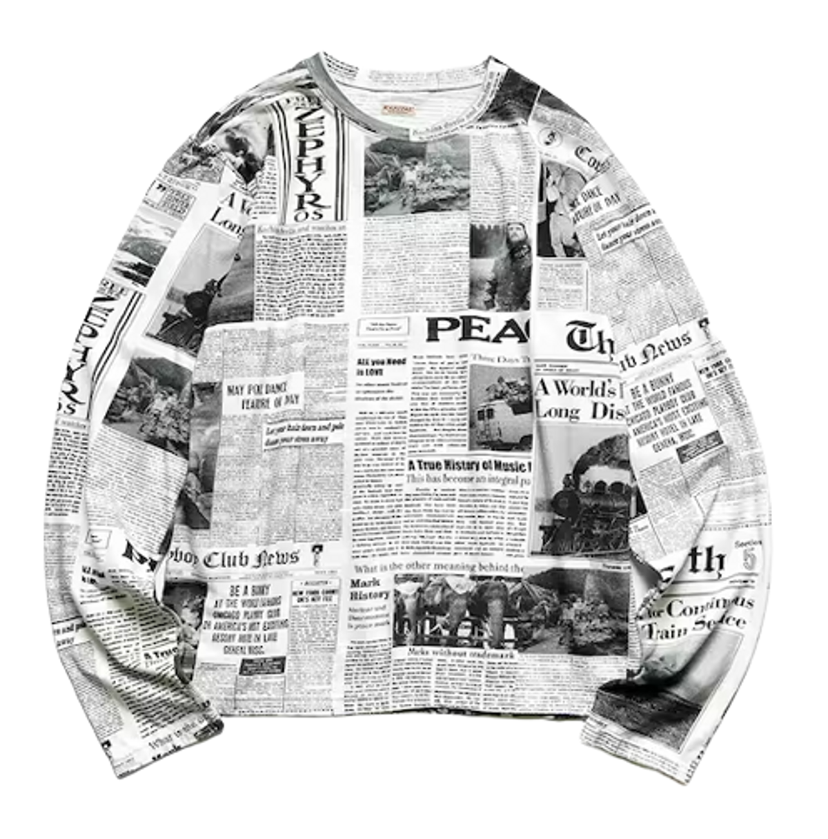 Kapital Gypsy Newspaper Pattern Long Sleeve Crew T-Shirt | WHAT’S ON ...