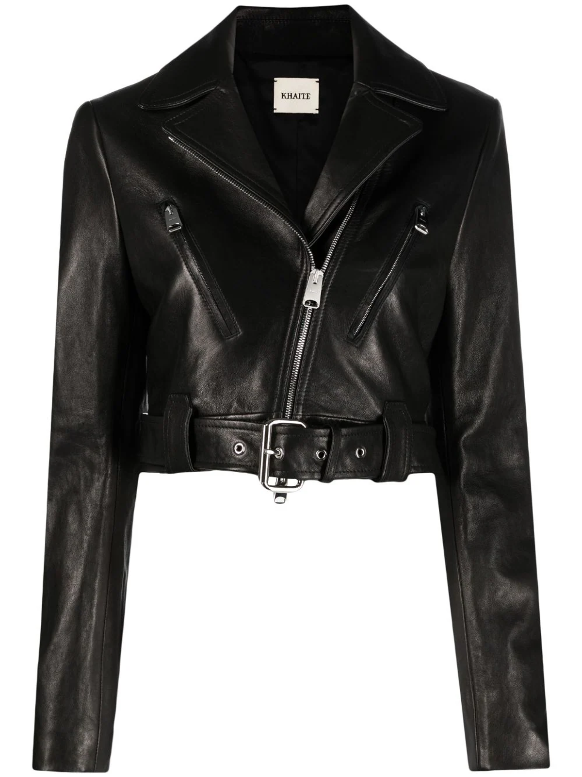 Khaite Black Nuellen Cropped Leather Biker Jacket | WHAT’S ON THE STAR?