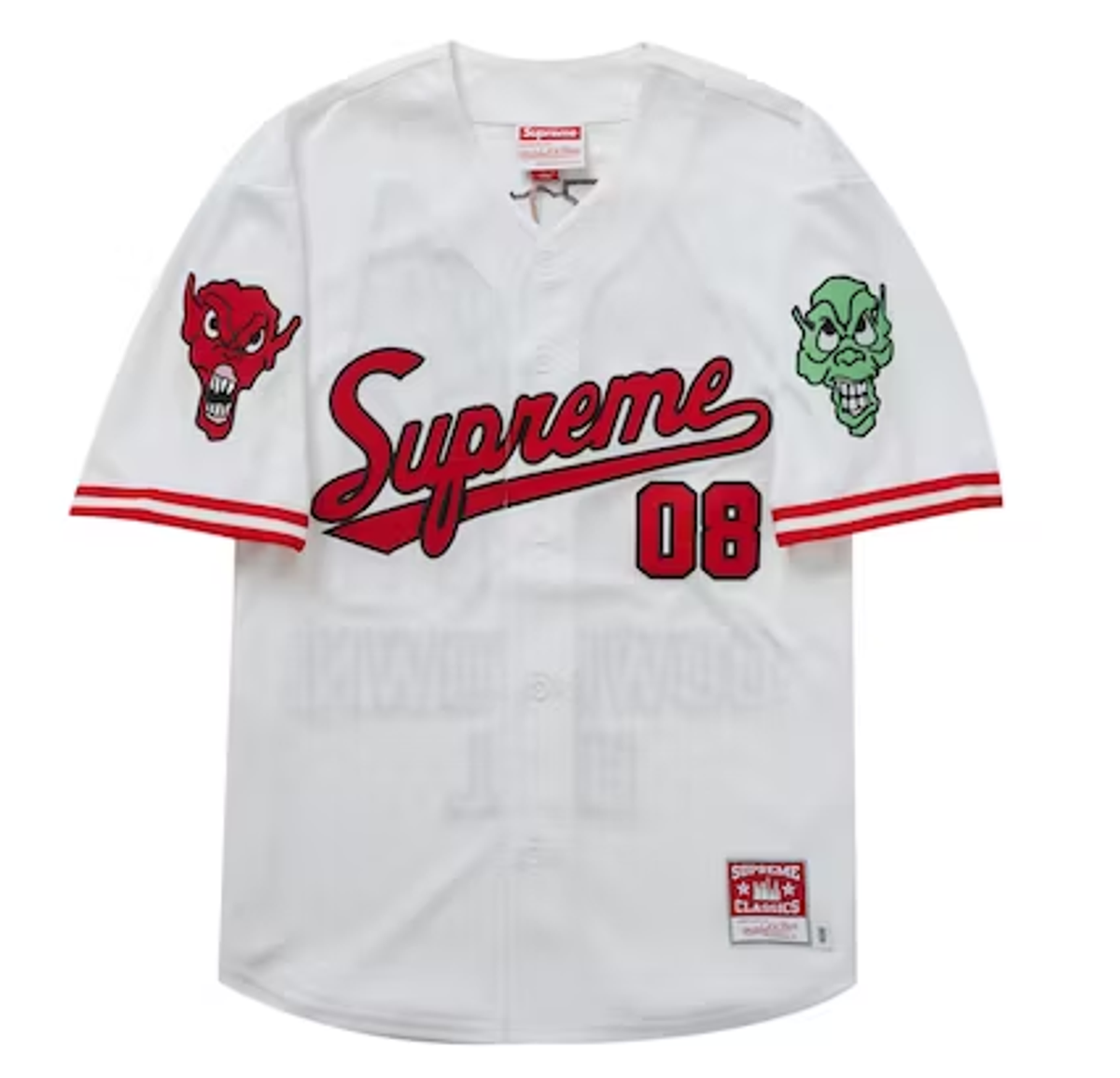 Supreme × Mitchell & Ness White Downtown Hell Baseball Jersey | WHAT’S ...