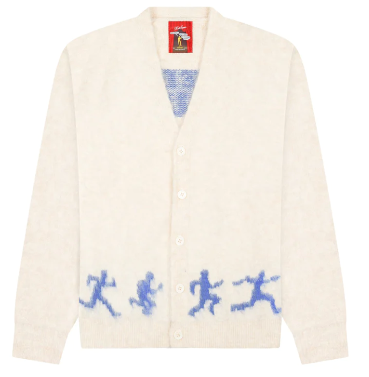 KidSuper Cream Running Guys Mohair Cardigan | WHAT’S ON THE STAR?