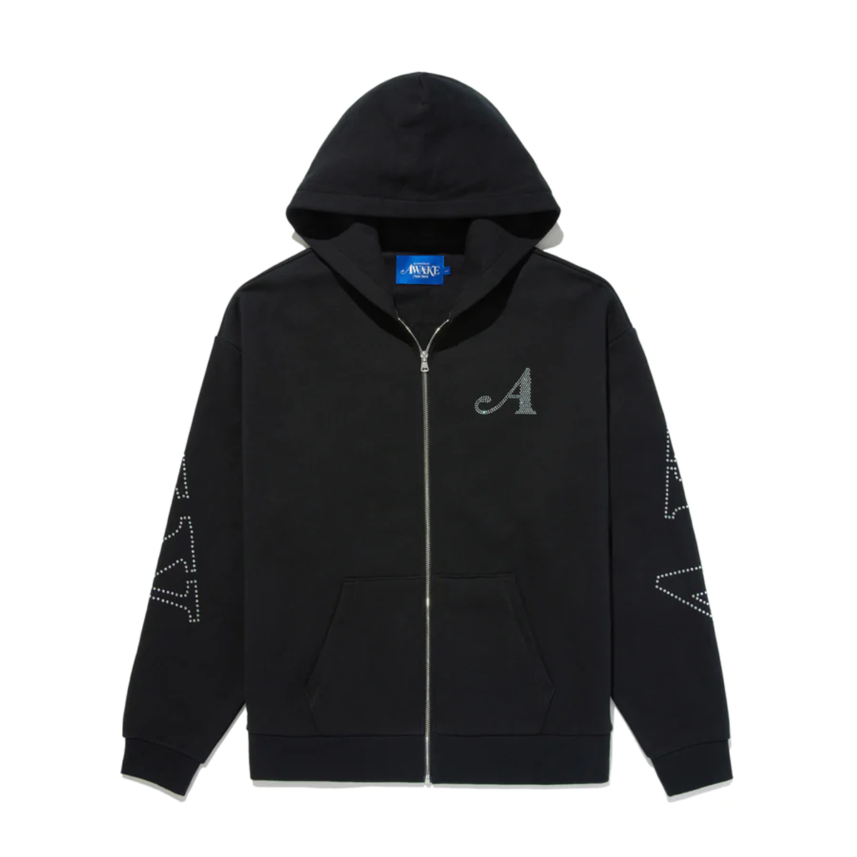 Awake NY Black Rhinestone Serif Zip Up Hoodie | WHAT’S ON THE STAR?