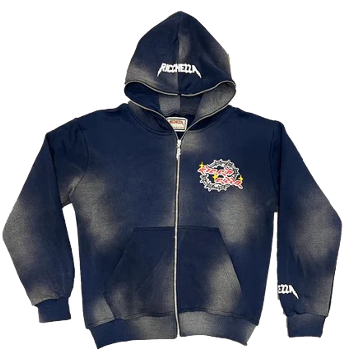 Ricchezza Forever Navy Clouded Fool Zip Hoodie | WHAT’S ON THE STAR?