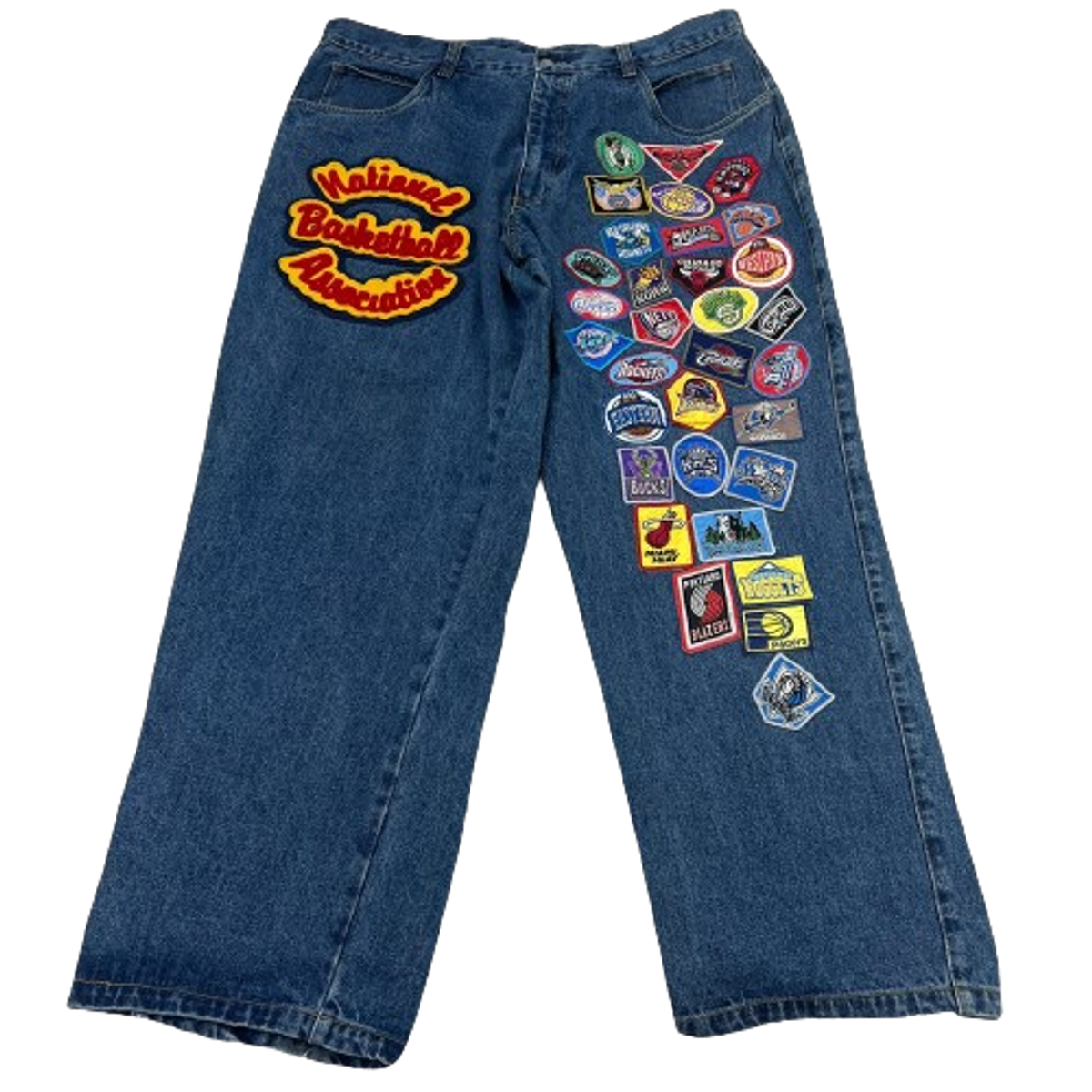 Vintage Basketball Denim NBA Teams Patch Jeans | WHAT’S ON THE STAR?