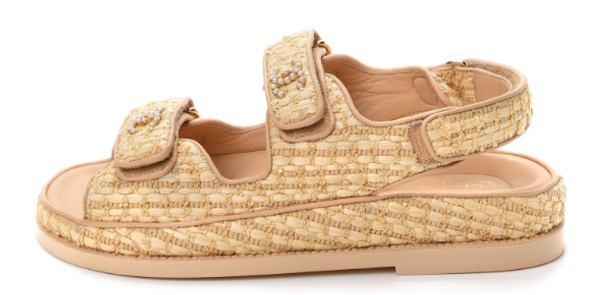 Chanel Raffia Pearl Velcro Dad Sandals | WHAT’S ON THE STAR?
