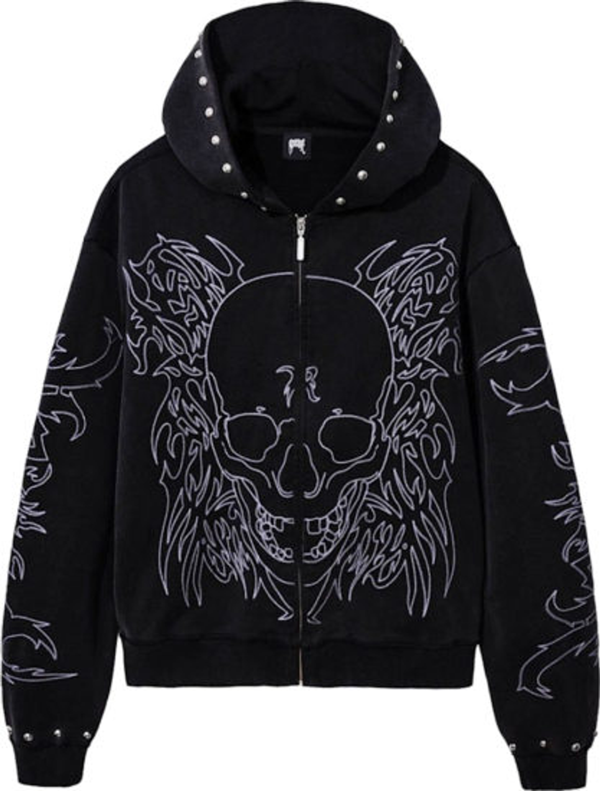 Revenge Black Tribal Skull Studded Zip Hoodie | WHAT’S ON THE STAR?