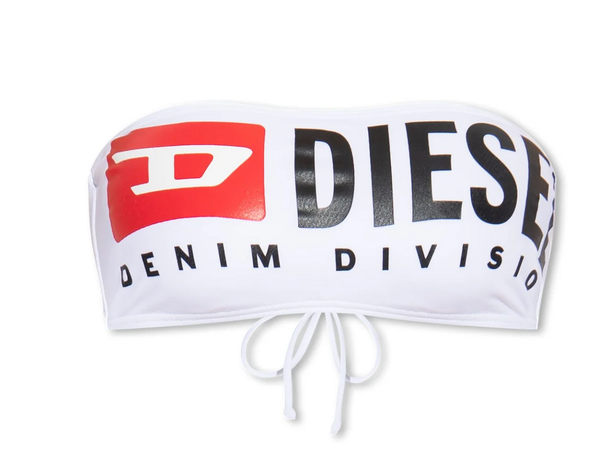 Diesel Bfb Bryna Logo Printed Strapless Bikini Bra In White | WHAT’S ON ...