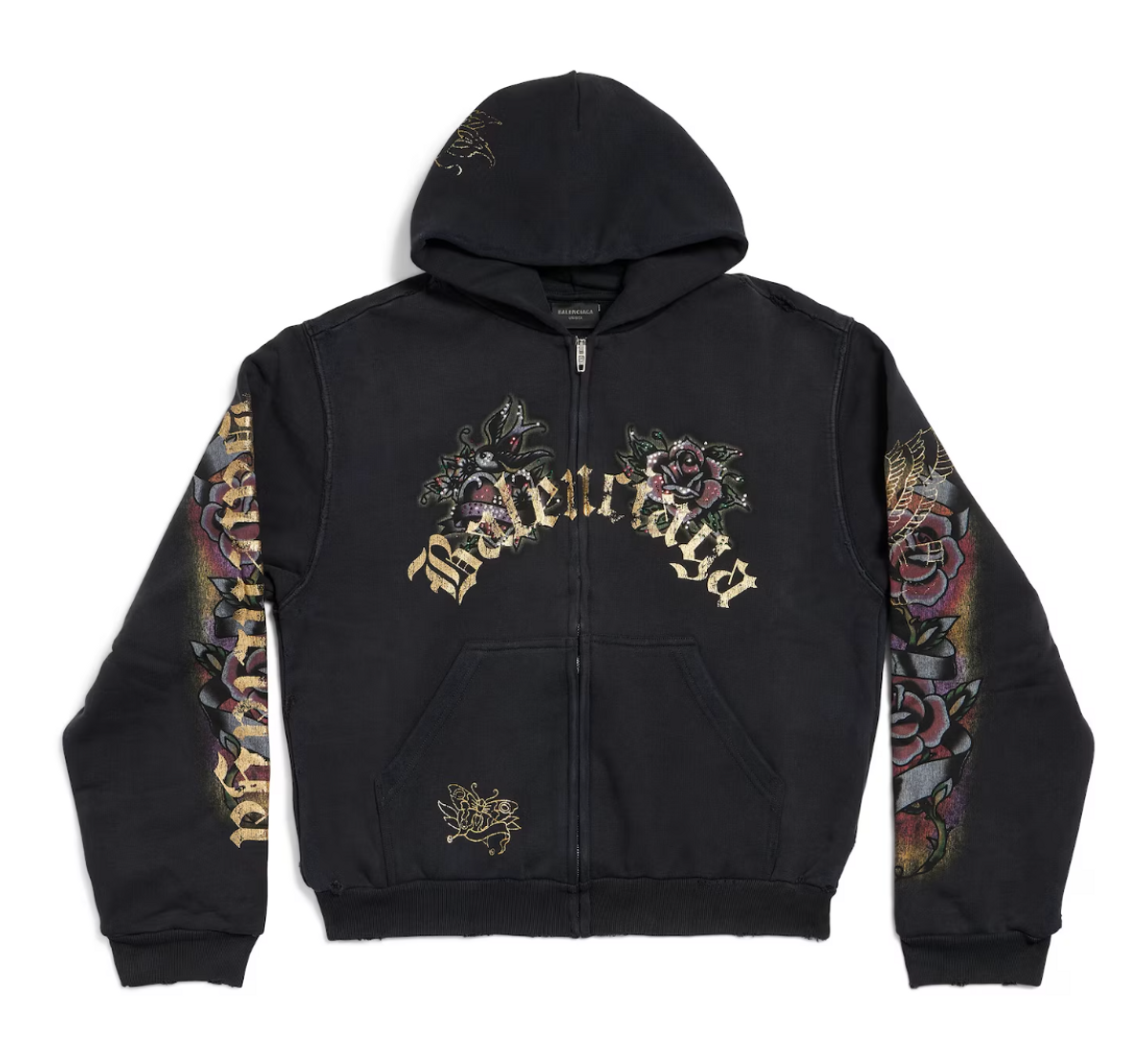 Balenciaga Tacky Tattoo Zip-Up Hoodie Small Fit in faded washed black ...