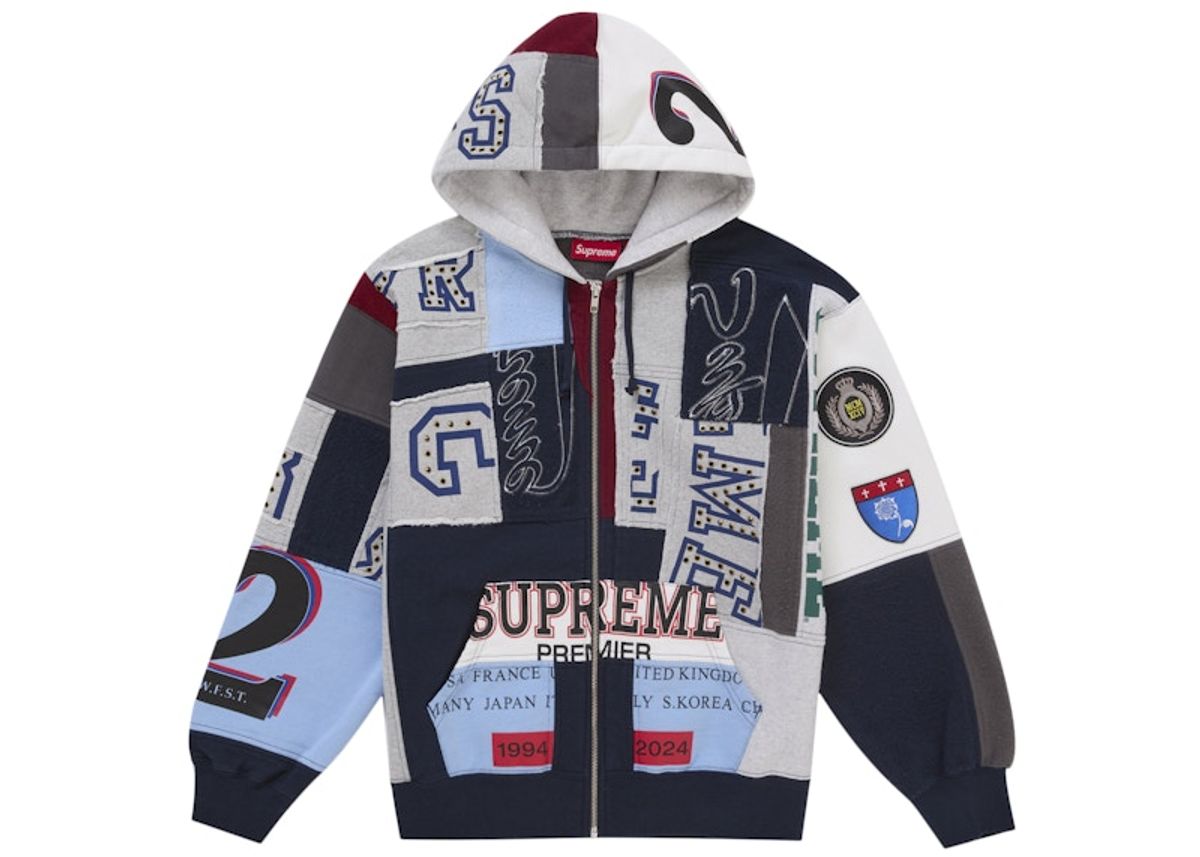 Supreme Patchwork Zip Up Hooded Sweatshirt (SS25) Navy | WHAT’S ON THE ...