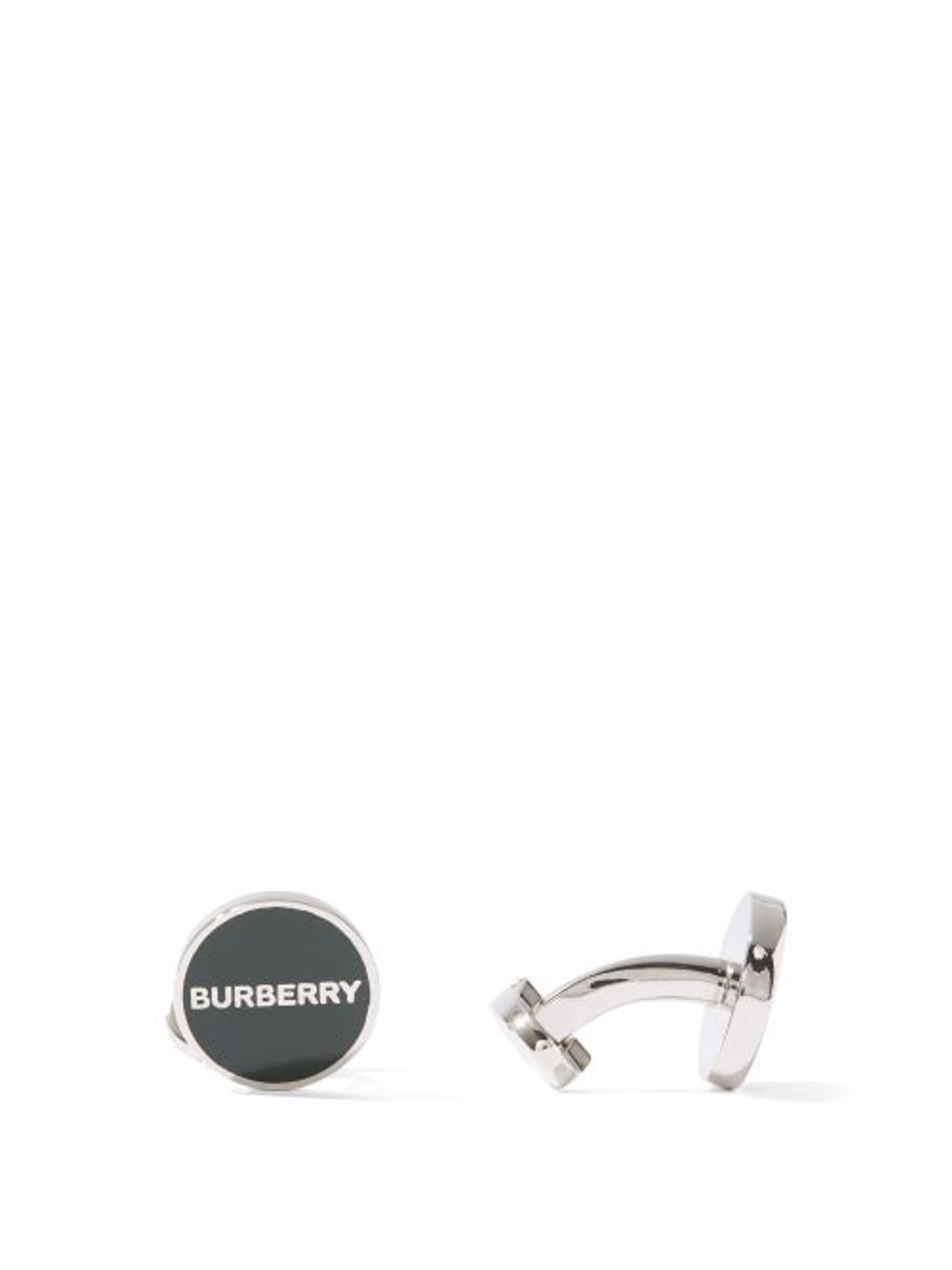 Burberry Enamelled-logo Cufflinks In Green Silver | WHAT’S ON THE STAR?