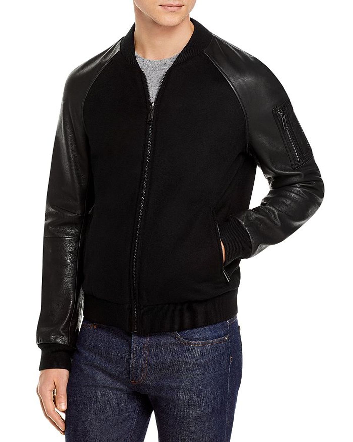 Karl Lagerfeld Leather Bomber Jacket In Black | WHAT’S ON THE STAR?