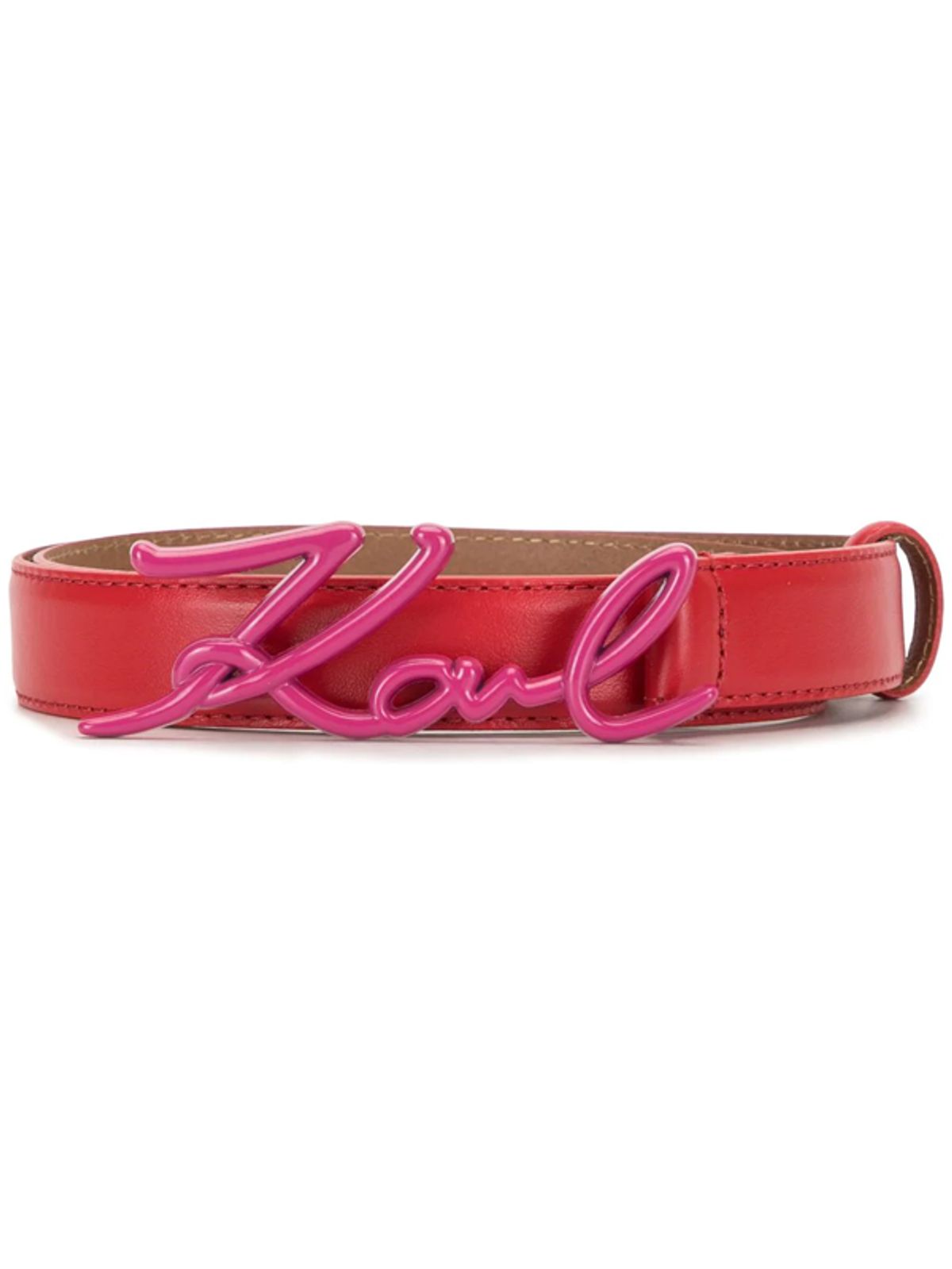 Karl Lagerfeld Cursive Logo Buckle Belt In Red | WHAT’S ON THE STAR?