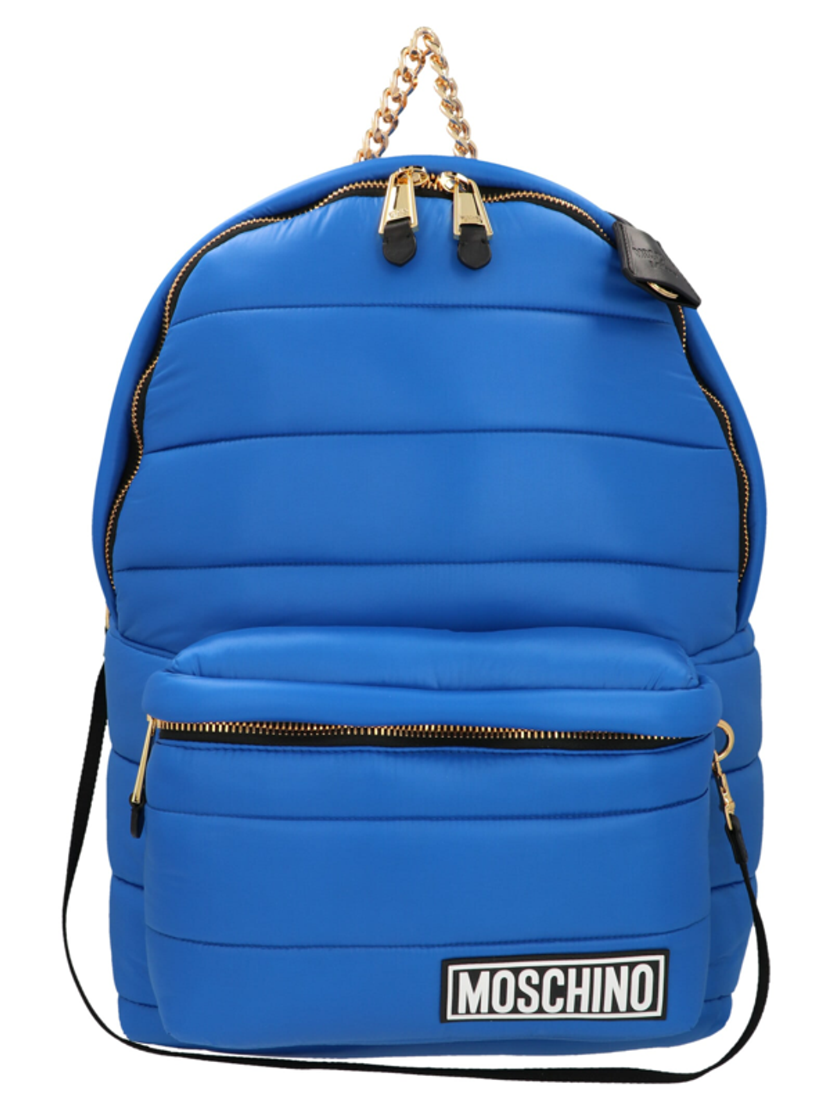 Moschino Logo Patch Padded Backpack In Blue | WHAT’S ON THE STAR?