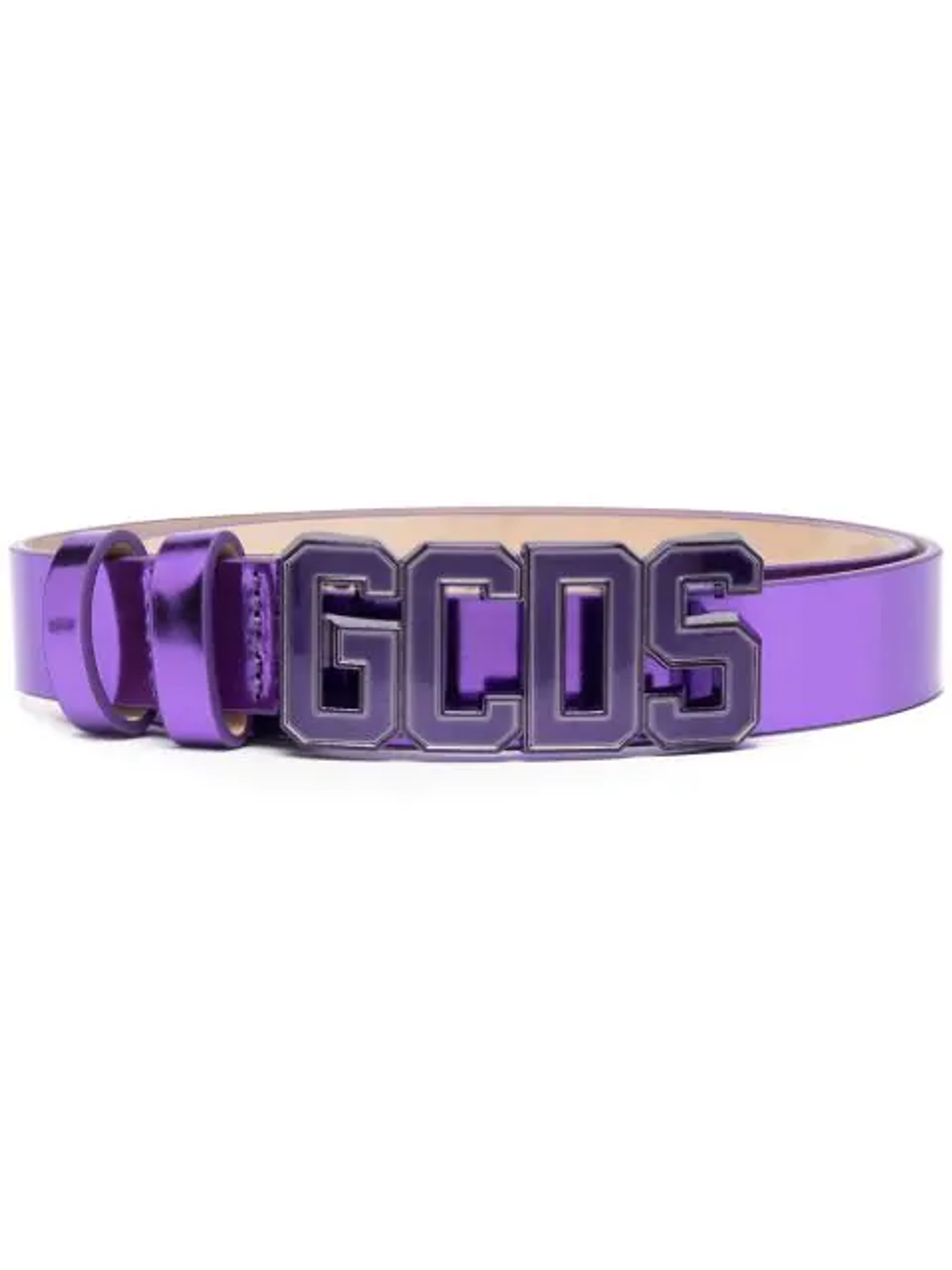 GCDS Logo-plaque Metallic Belt In Purple | WHAT’S ON THE STAR?